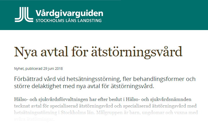 Nya avtal för ätstörningsvård